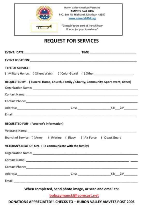Honor & Color Guard Request for Services - AMVETS Post 2006